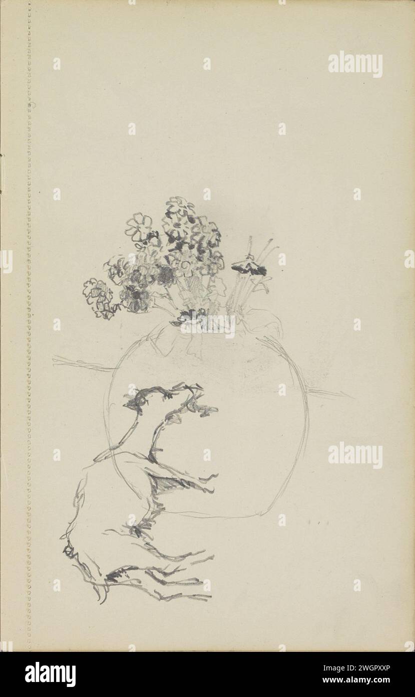 Vase with flowers and a goat, 1890 - 1946 Leaf 3 Recto from a ...