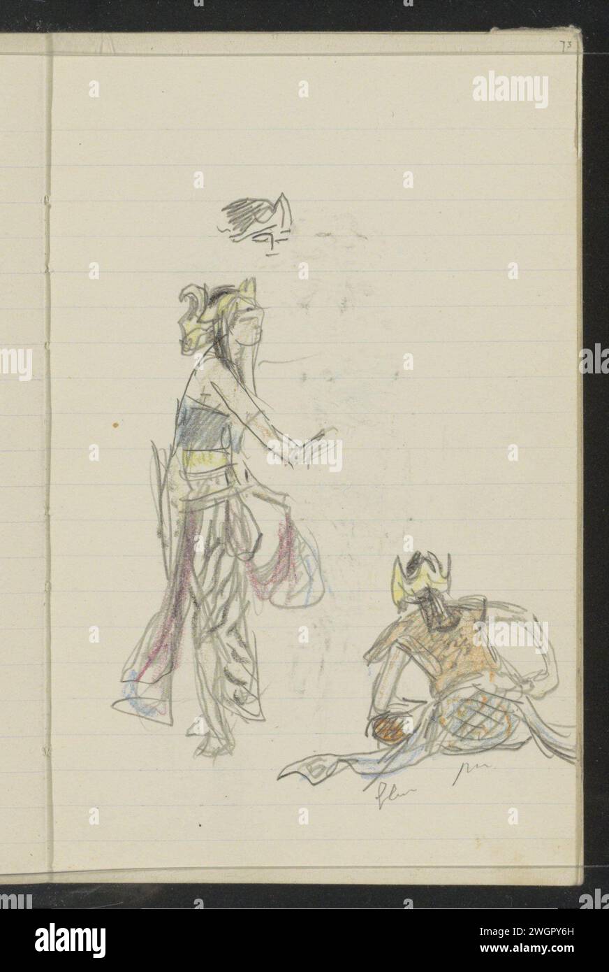 Two dancers in traditional costume, 1931 Page 73 from a sketchbook with ...