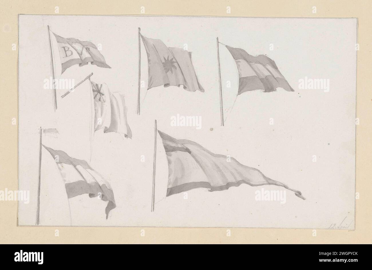 Study sheet with flags and streamers, Hendrik Abraham Klinkhamer, 1820 ...