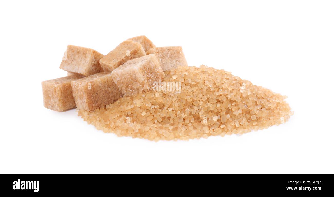 Different types of brown sugar isolated on white Stock Photo - Alamy