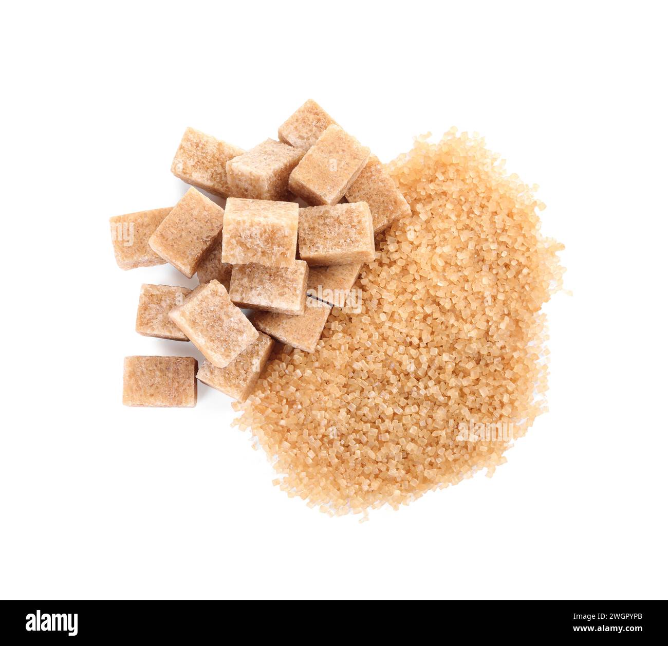 Different types of brown sugar isolated on white, top view Stock Photo ...