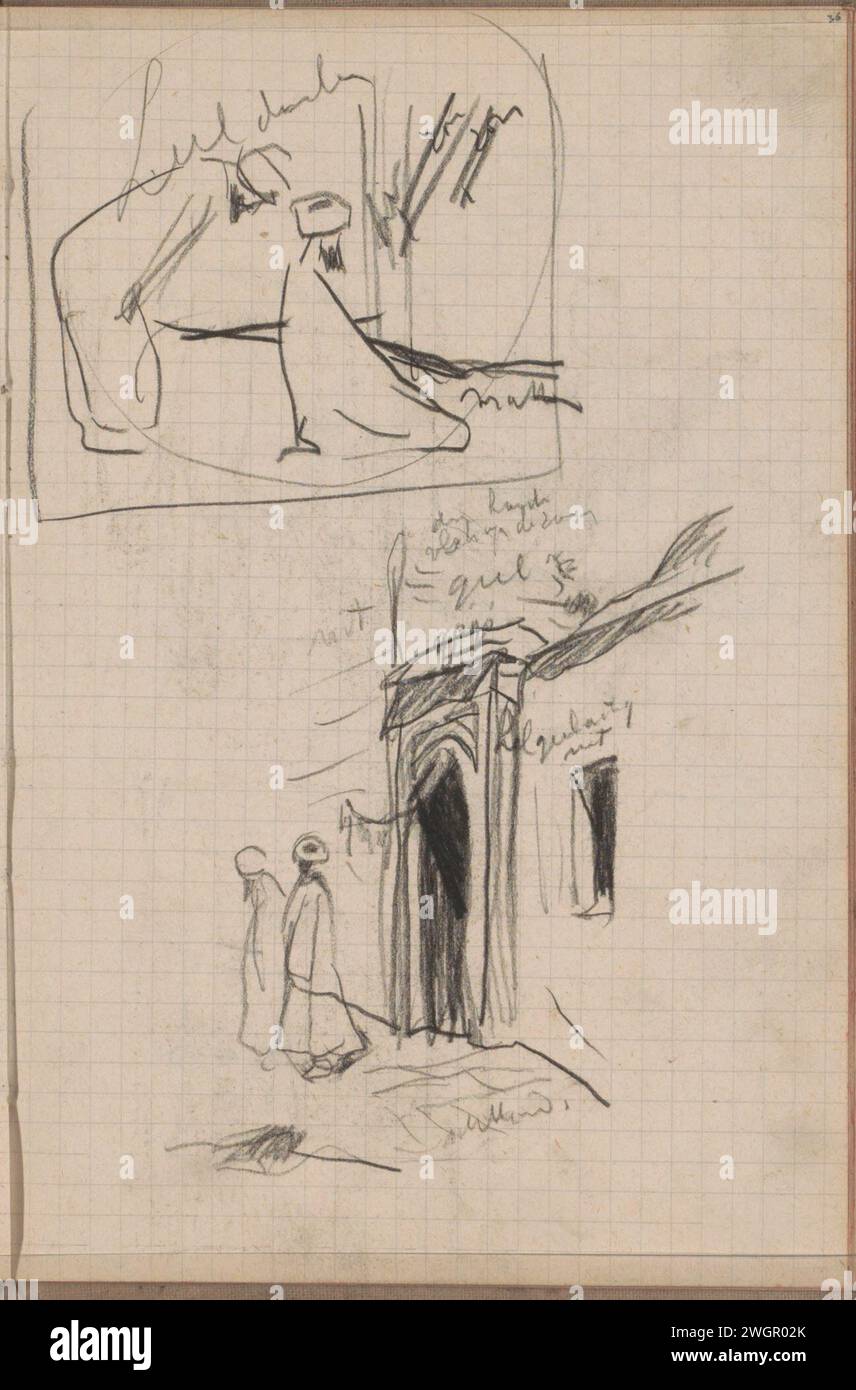 Study sheet, including two men at a gate, 1892 Two men in Eastern ...