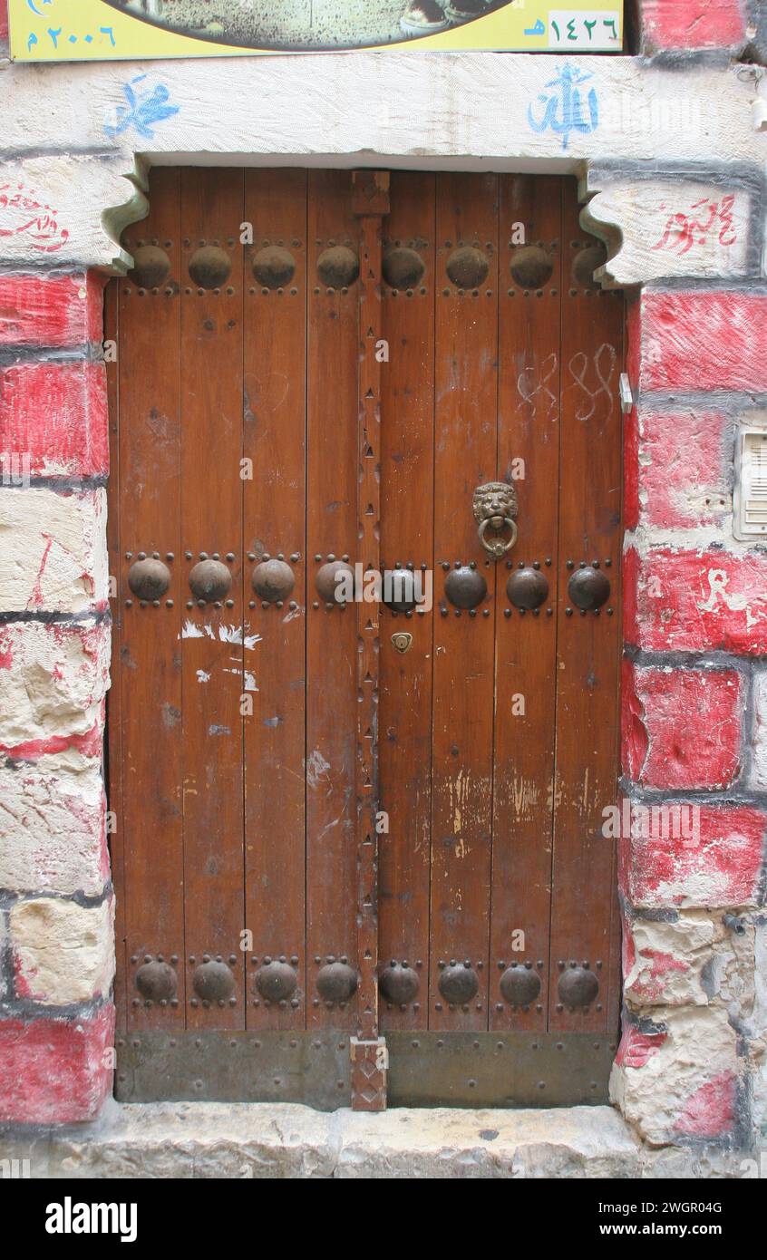 Door with Islamic Hajj painting in the Muslim quarter of the old city ...