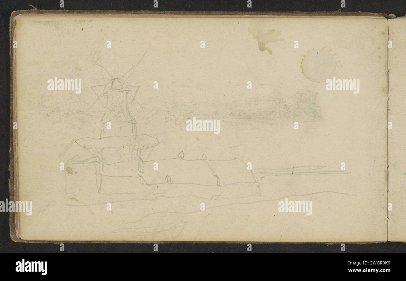 Mill on a waterfront, 1834 - 1903 Leaf 10 Verso from a sketchbook with ...