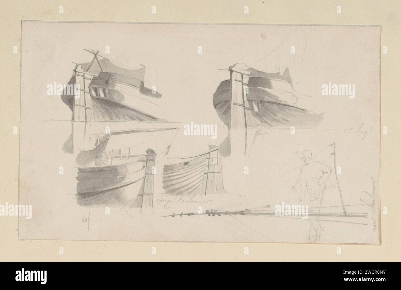Study sheet with stirring from sailing ships, Hendrik Abraham ...
