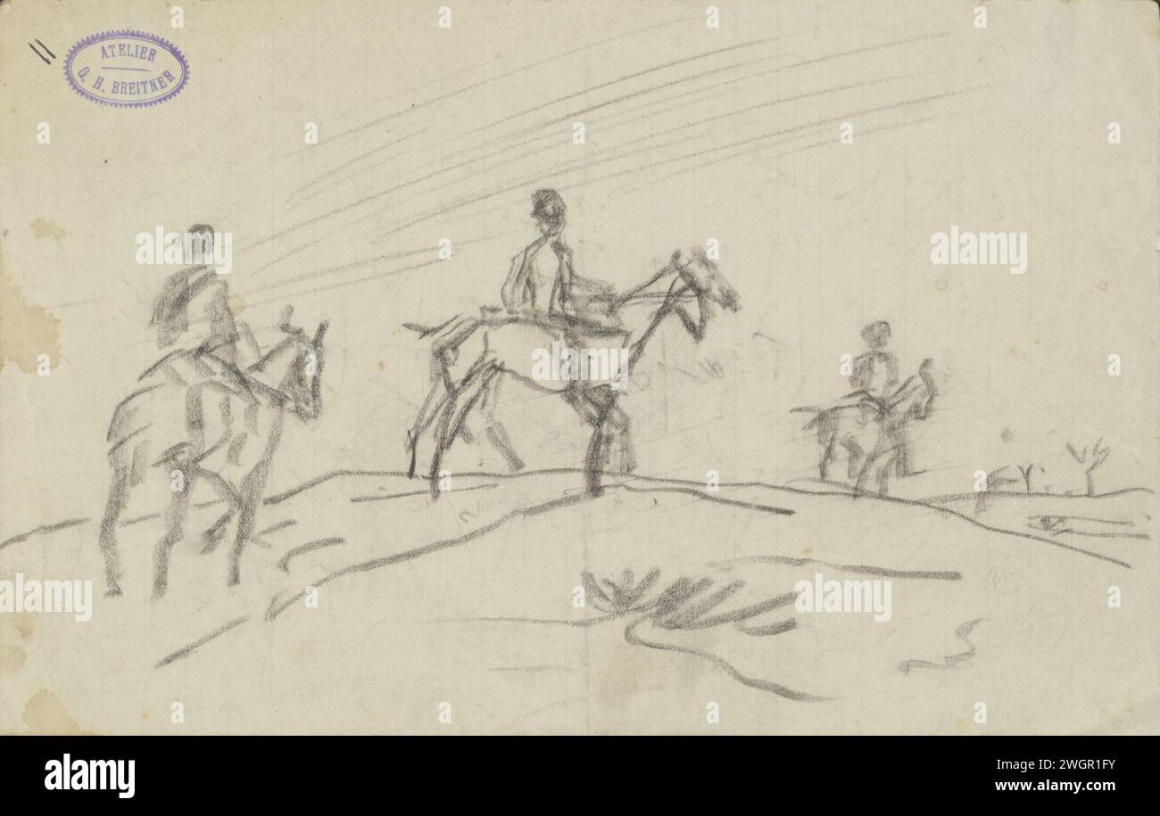 Landscape with cavalrymen, c. 1876 - 1886 drawing Possibly a dune ...