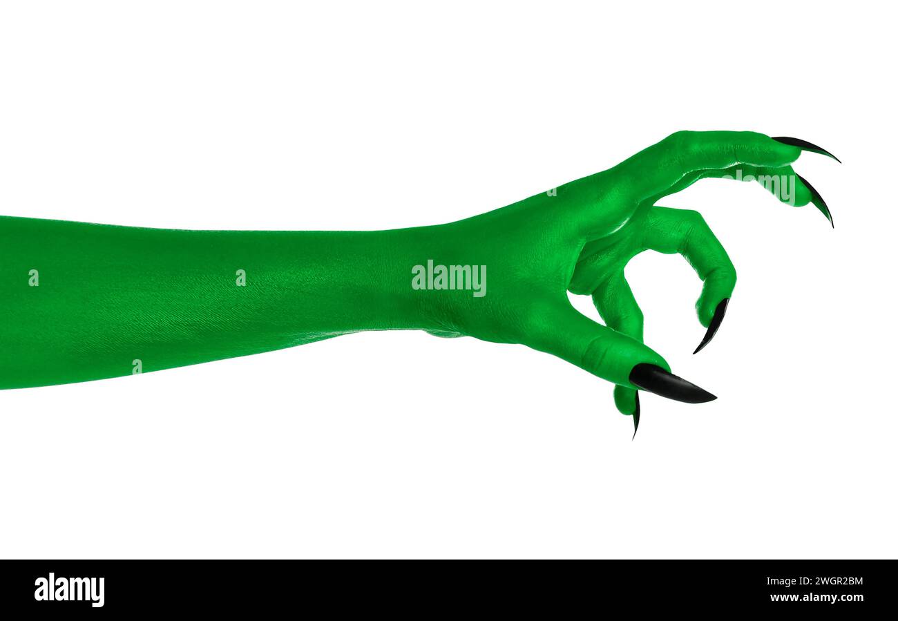 Creepy monster. Green hand with claws isolated on white Stock Photo - Alamy