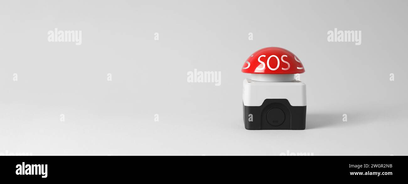 Red SOS button on white background. Banner design with space for text ...