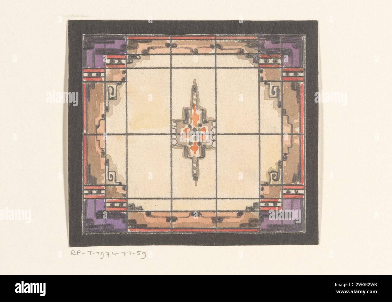Design for a stained glass window with rectangles and a star shape ...