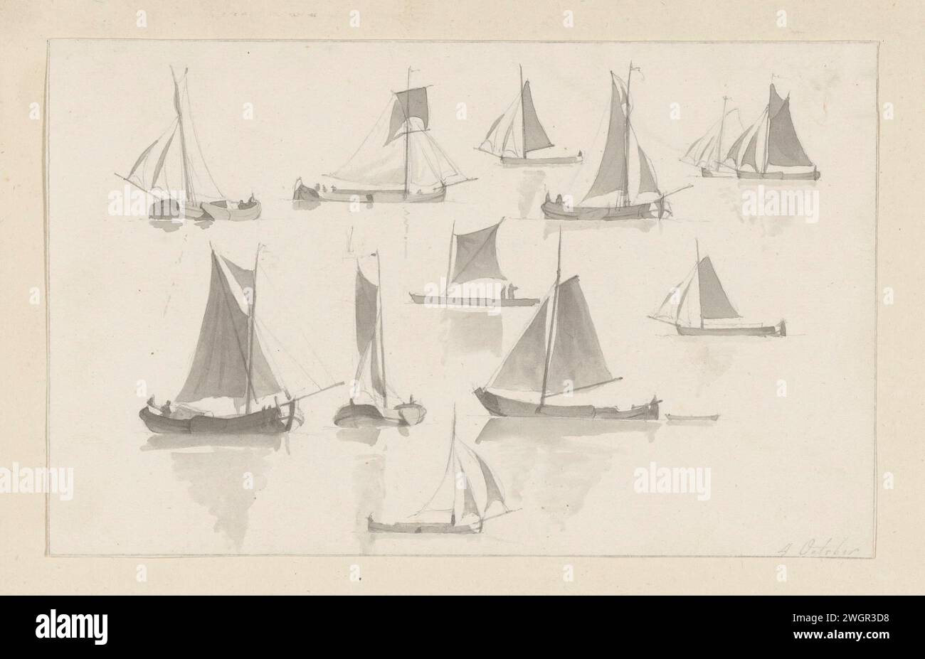 Sketch magazine with sailing ships, Hendrik Abraham Klinkhamer, 1820 ...