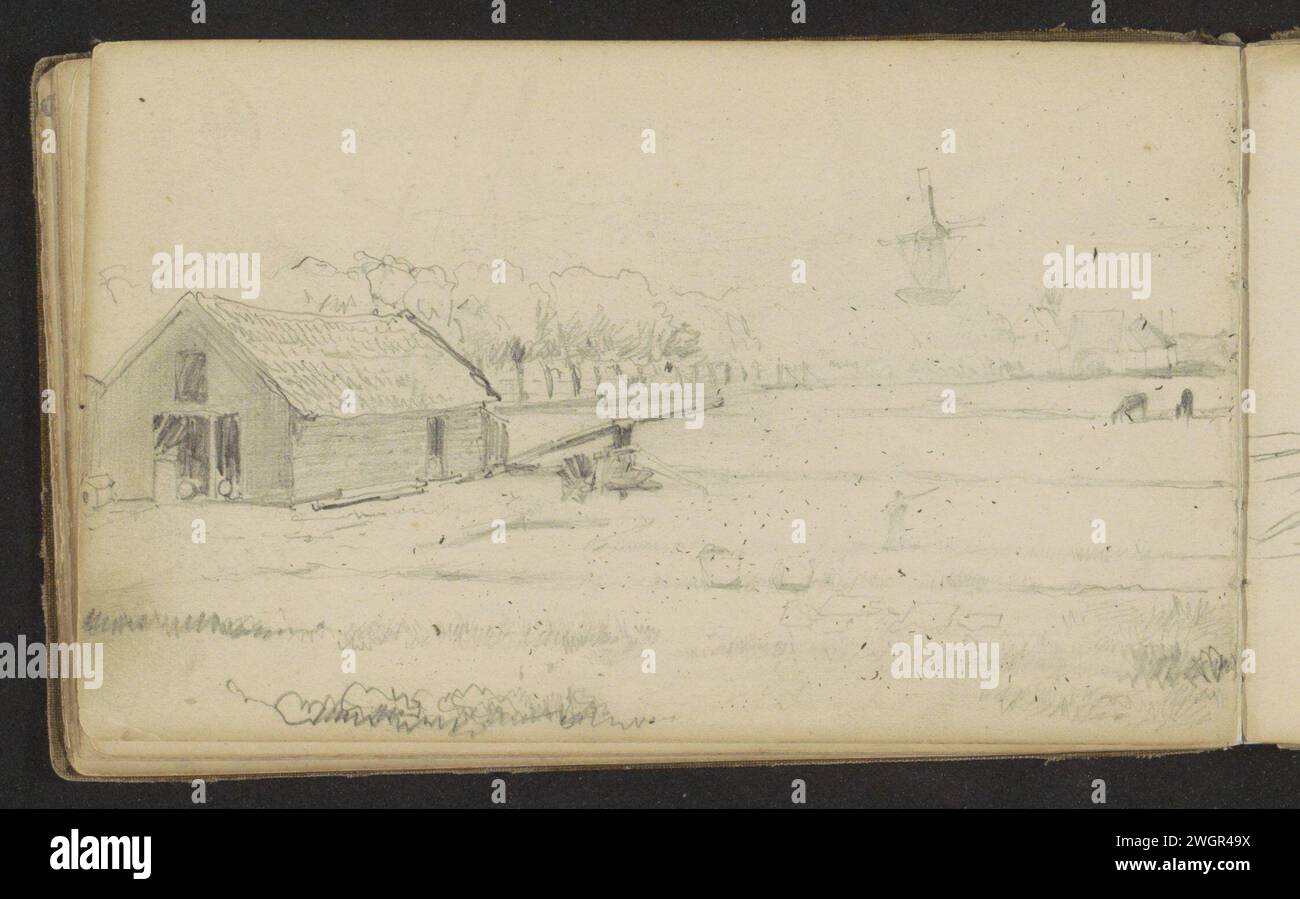 Farm with Weiland, 1834 - 1903 Two cows graze in the pasture and a ...
