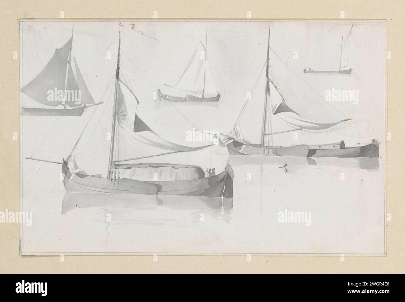 Study sheet with sailing ships, Hendrik Abraham Klinkhamer, 1851 ...
