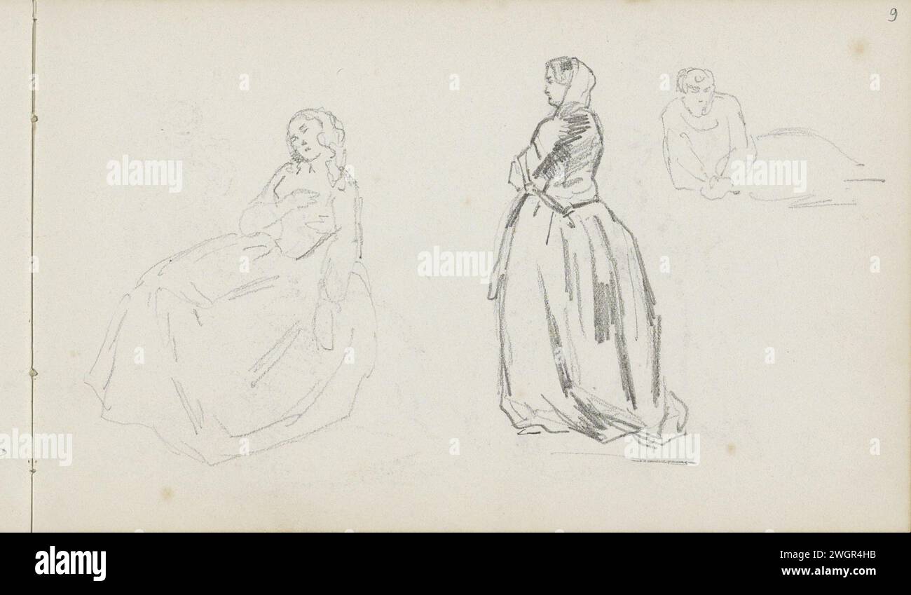 Sitting, standing and lying woman, c. 1840 - c. 1860 Page 9 Recto from ...