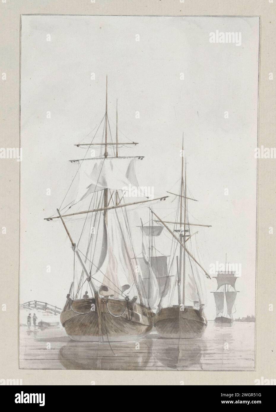 Sailing ship, seen from behind, Hendrik Abraham Klinkhamer, 1820 - 1872 ...