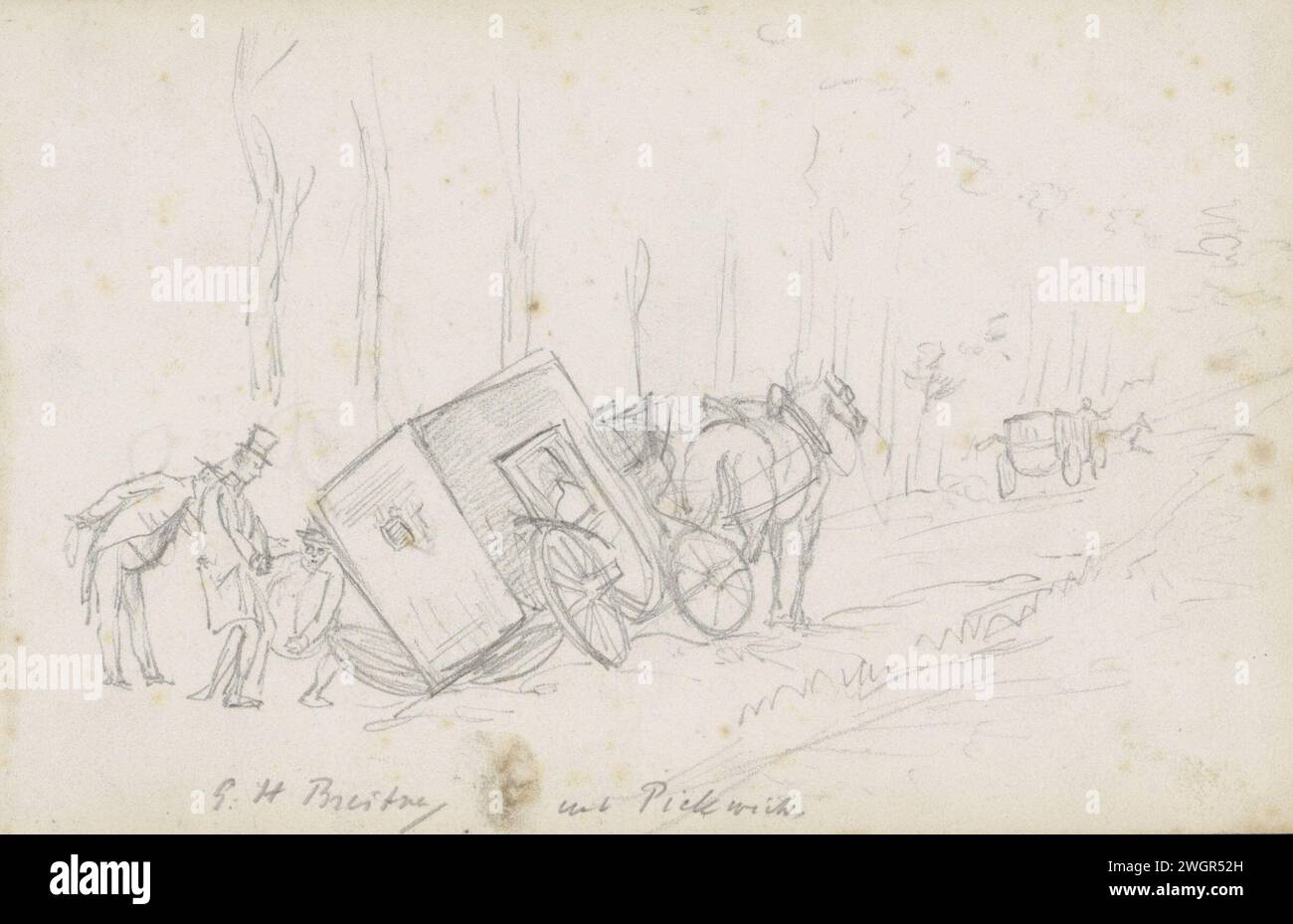 Three figures at a fallen carriage, George Hendrik Breitner, 1874 ...