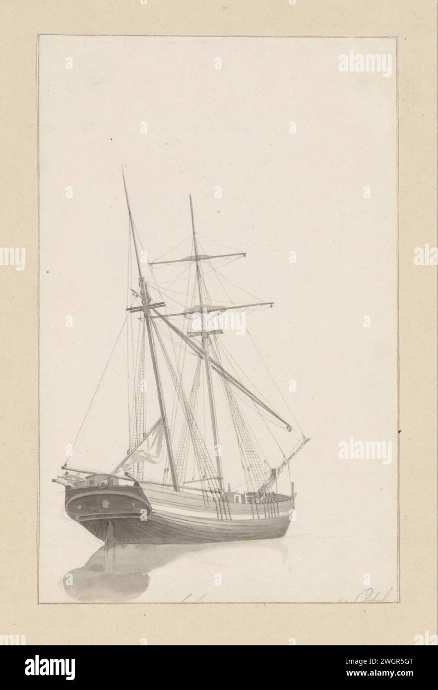 Sailing ship, Hendrik Abraham Klinkhamer, 1820 - 1872 drawing paper ...