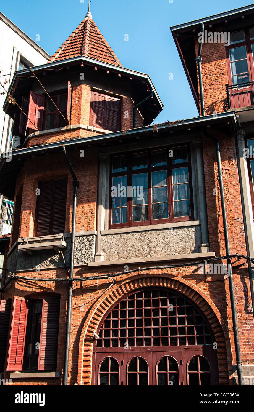 A historic red brick structure in the city of Wuhan, China Stock Photo ...