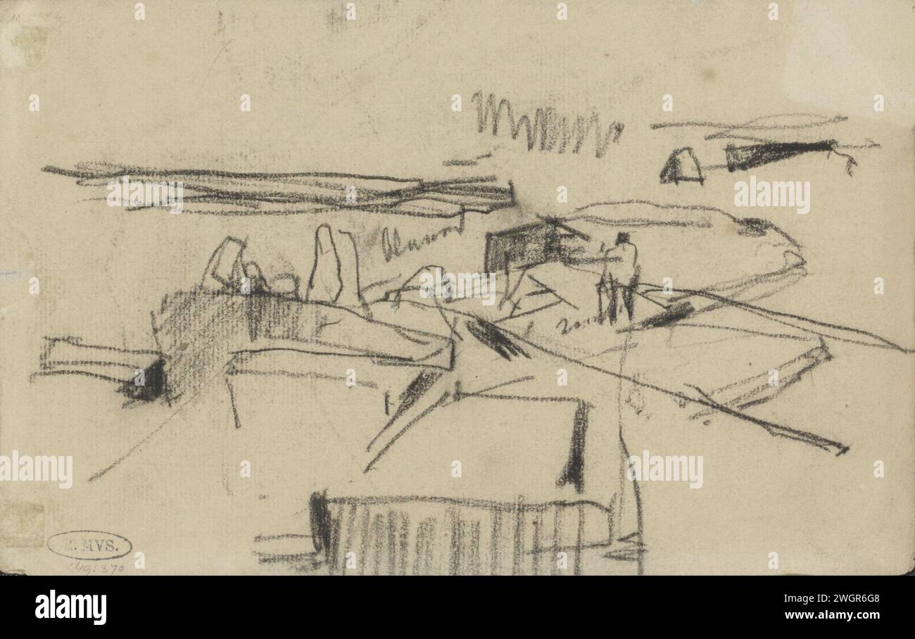 Landscape, possibly with bunkers, 1895 drawing The Hague paper. chalk ...
