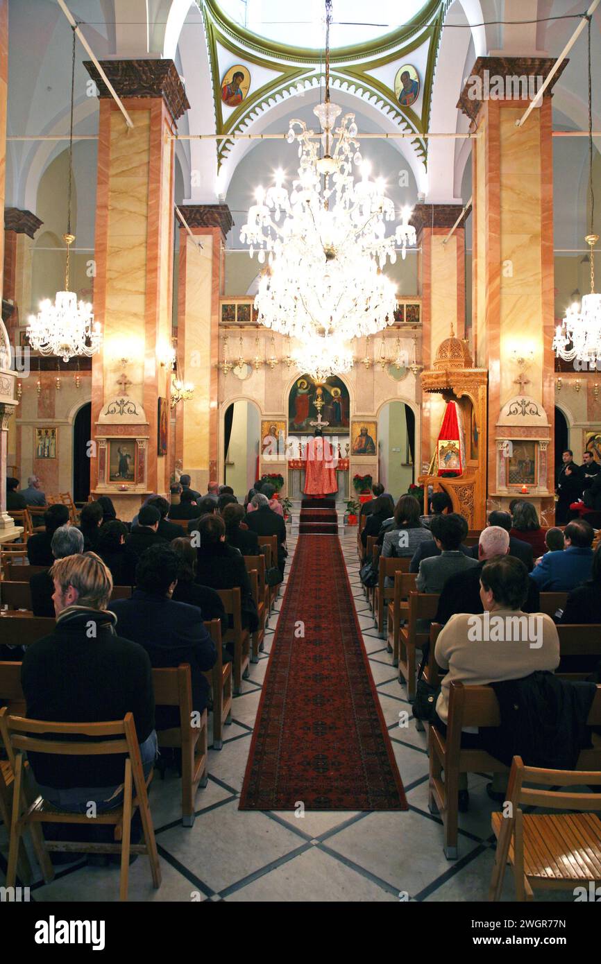 Mass in the Greek Catholic Church, Nazareth, Israel Stock Photo - Alamy
