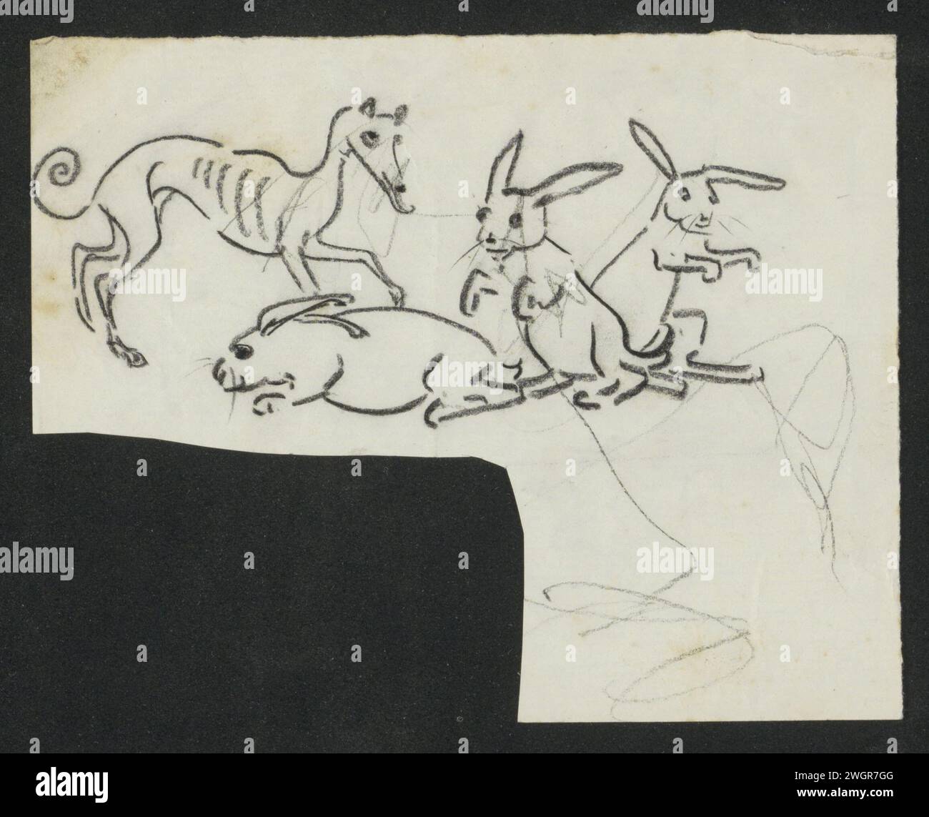 Three rabbits and a hunting dog, Gerrit Willem Dijsselhof, 1876 - 1924 ...