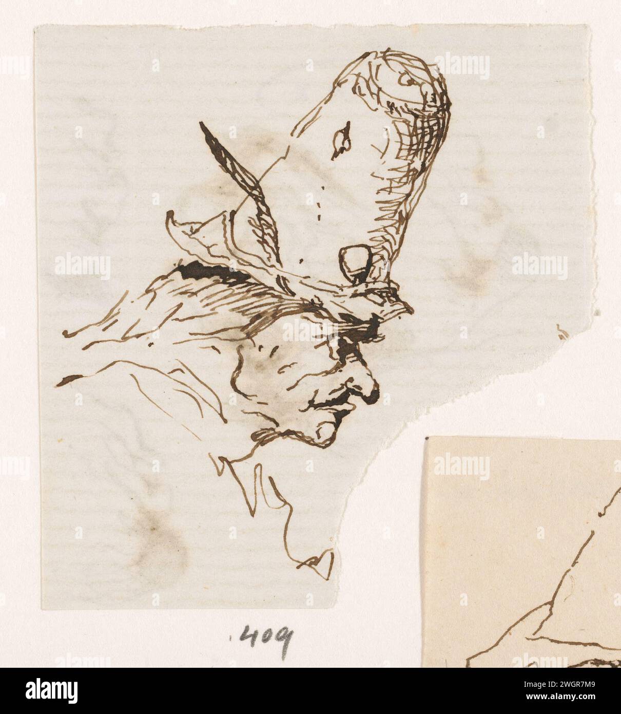Head with hat, Johannes Taventrate, 1840 - 1880 drawing paper. ink pen ...