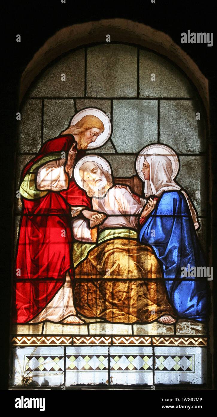 Death of Saint Joseph, stained glass window in the church of Saint ...