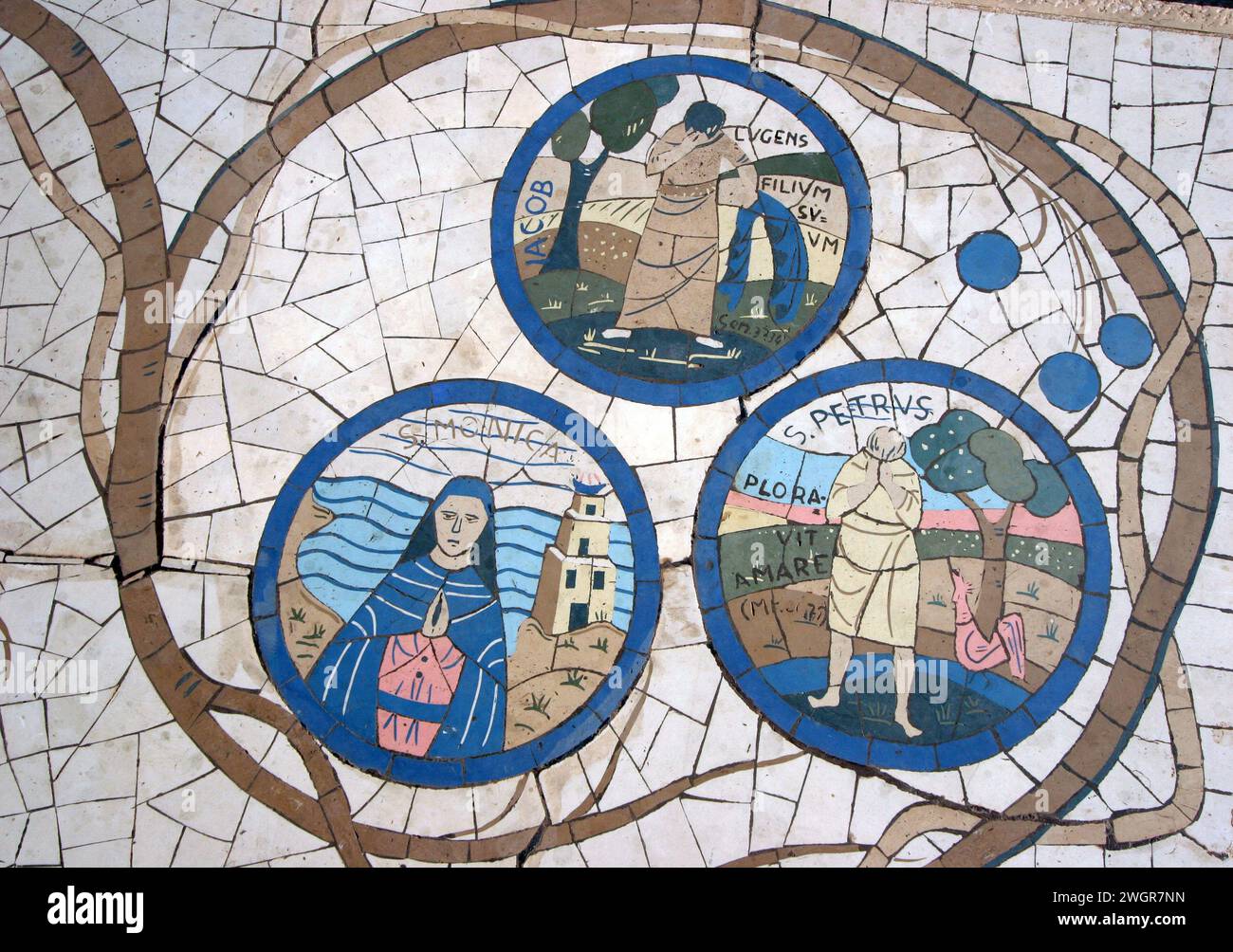 Floor mosaic in front of the Church of the Beatitudes, the traditional ...