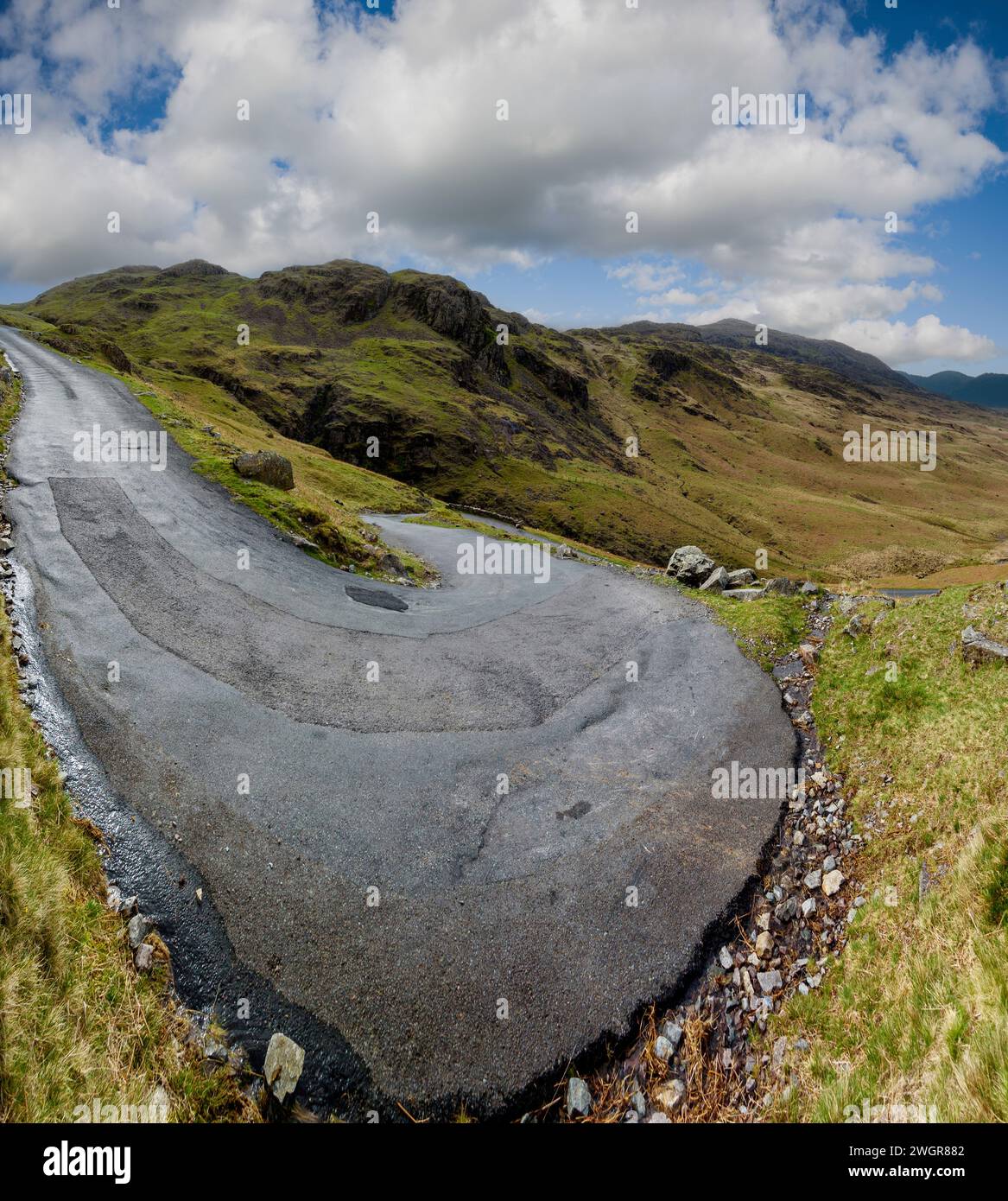 The infamous Hardknott Pass hairpin bend, English Lake District Stock ...