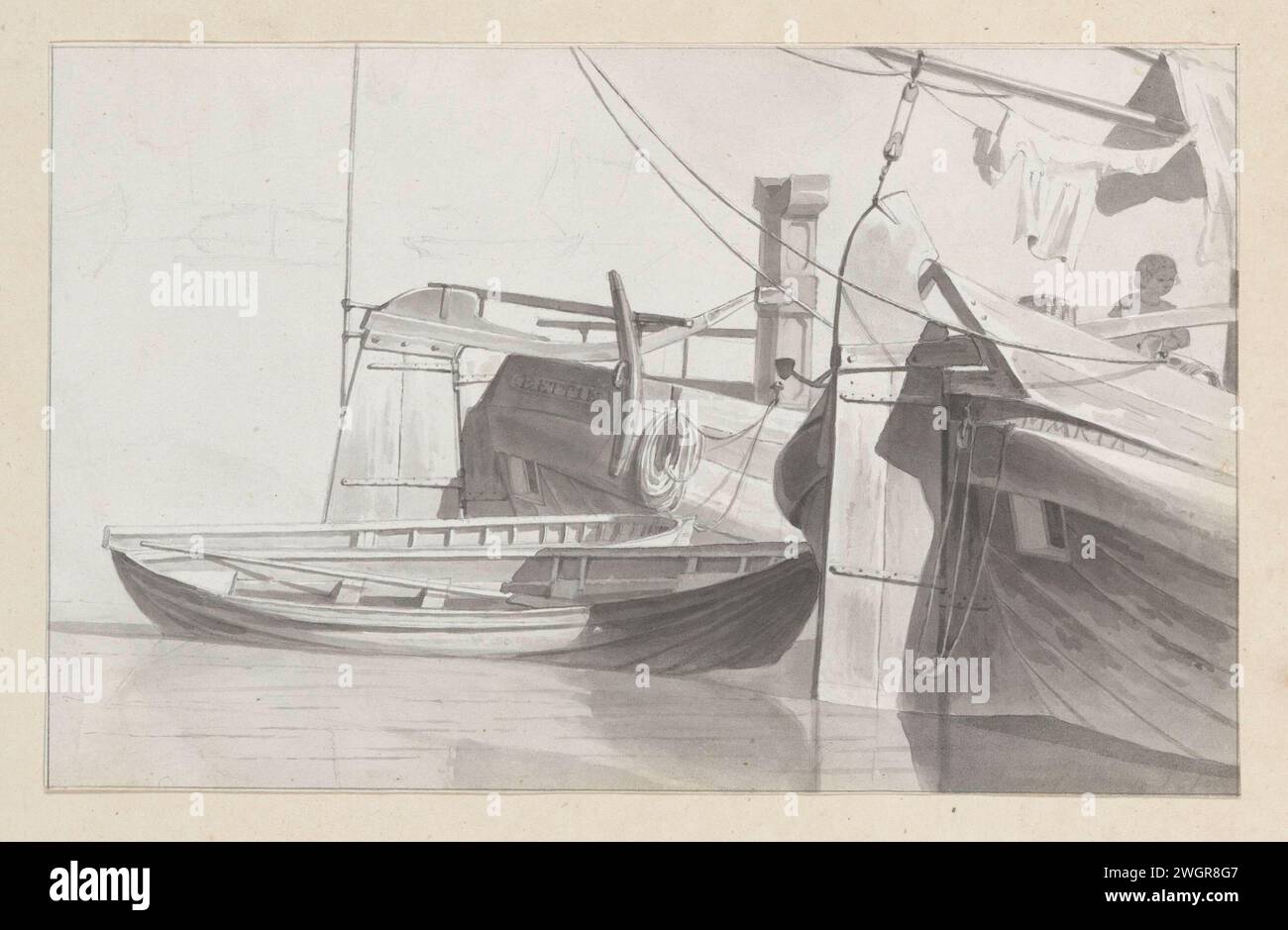 Moored ships with sloops, Hendrik Abraham Klinkhamer, 1820 - 1872 ...
