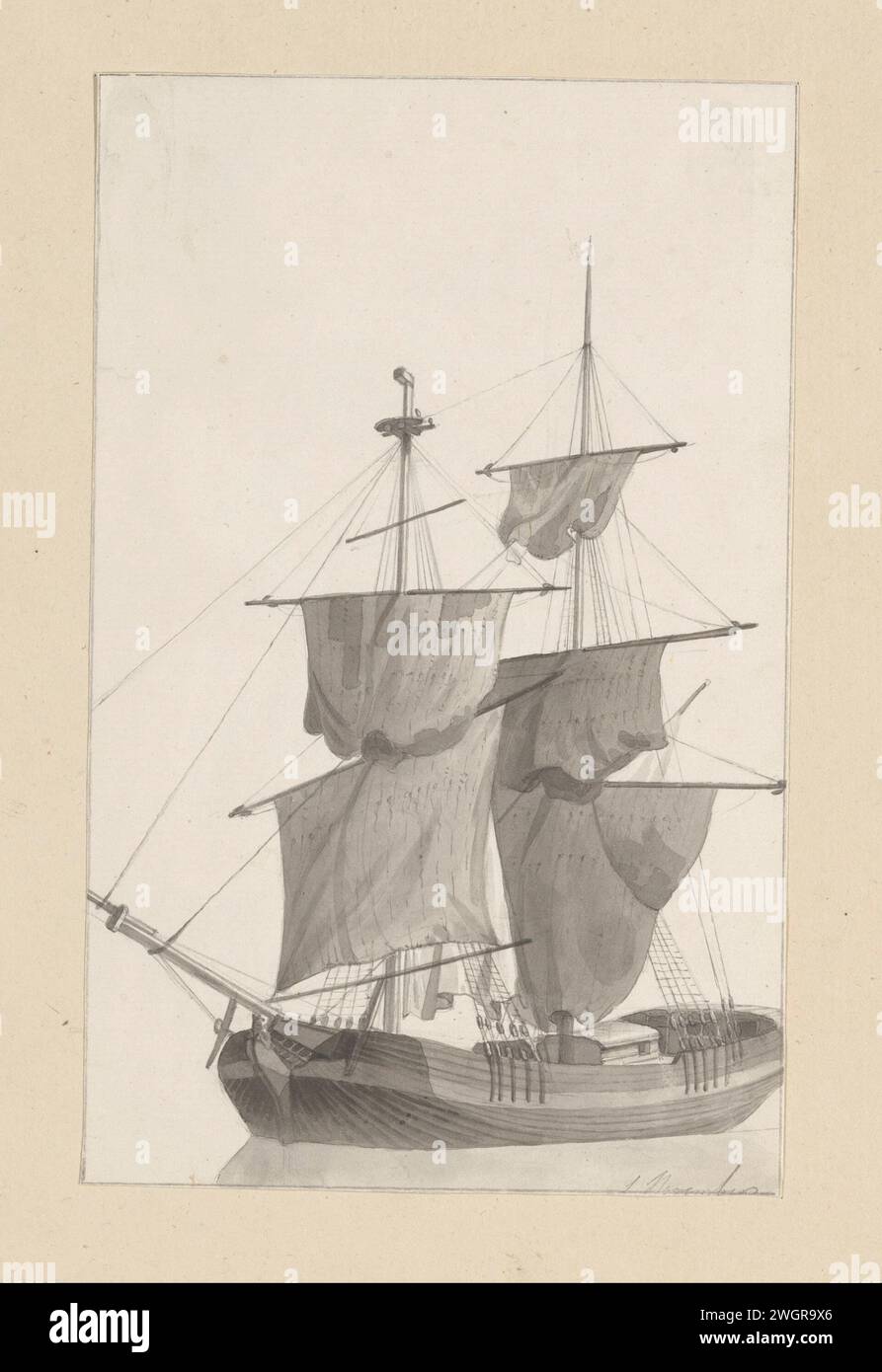 Sailing ship, Hendrik Abraham Klinkhamer, 1820 - 1872 drawing paper ...