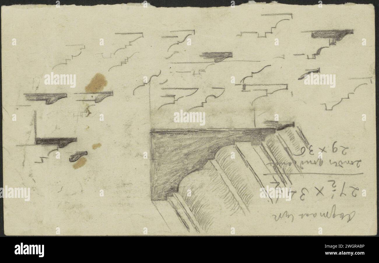Cross -sections of a paintery list, 1876 - 1924 drawing paper. chalk ...