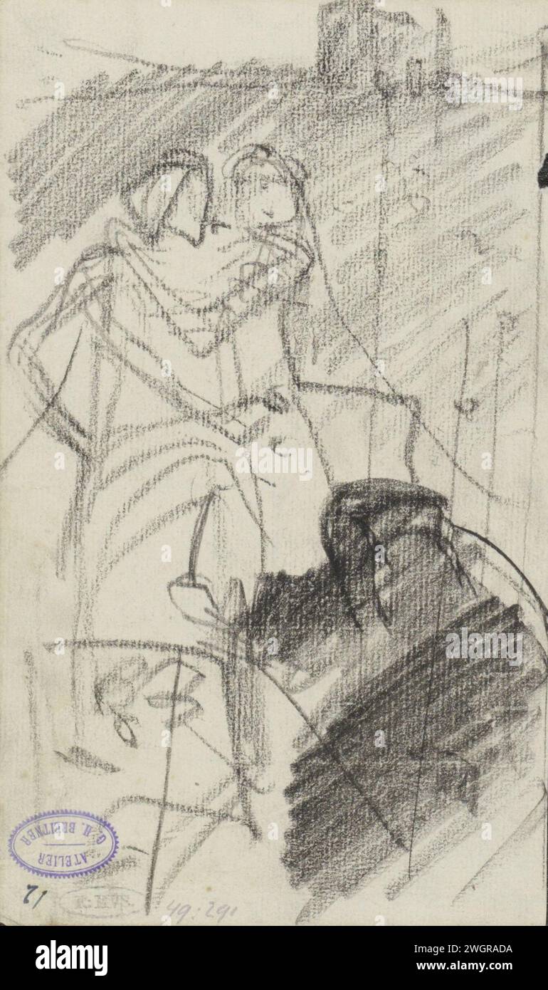 Two figures in hug, 1873 - 1923 drawing The Hague (possibly) paper ...