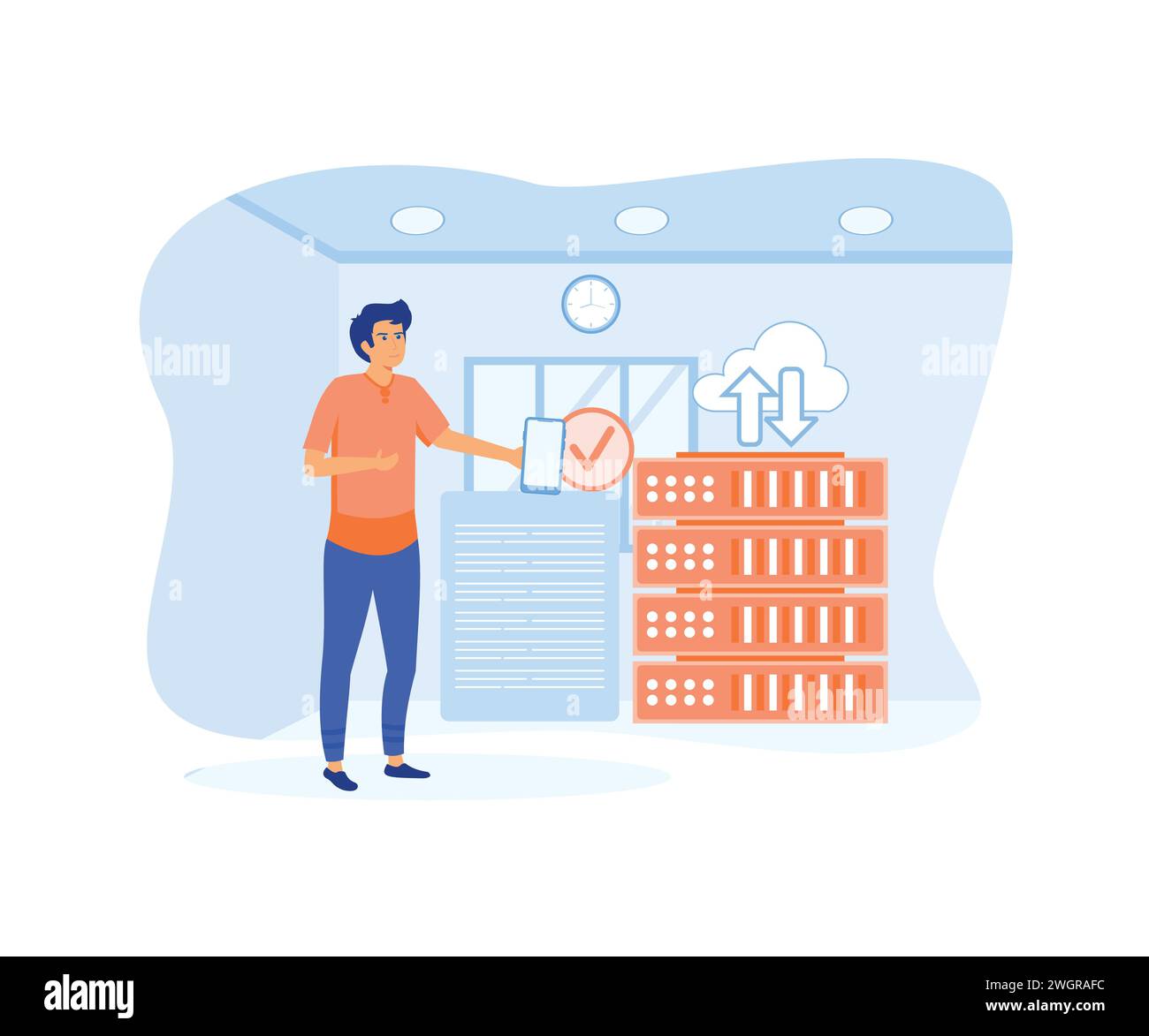 Cloud Storage Abstract Concept Digital Hosted Storage Database Security Flat Vector Modern
