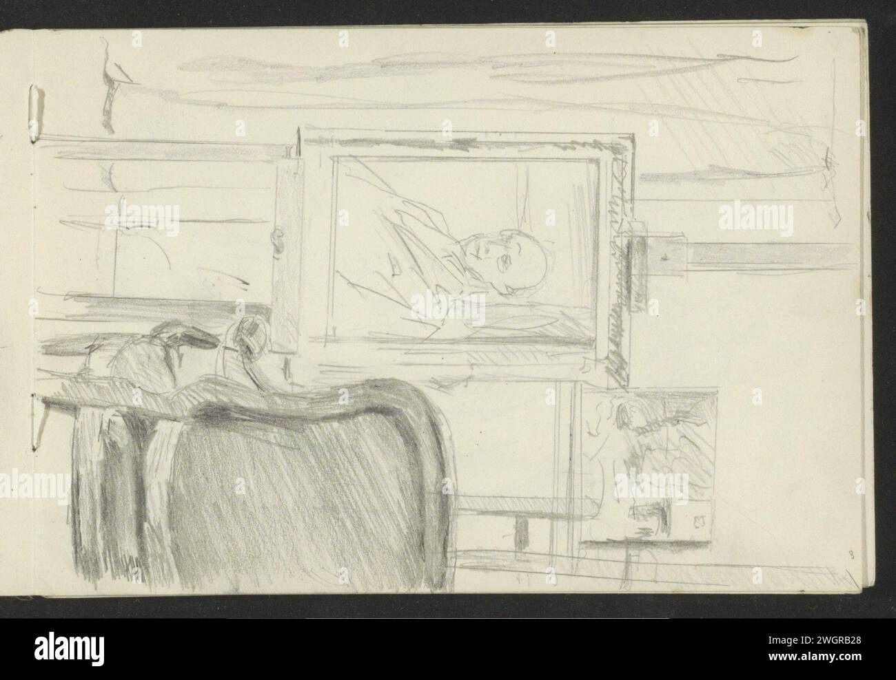 Painting on a donkey for a chair, 1875 - 1934 Portrait of an unknown ...