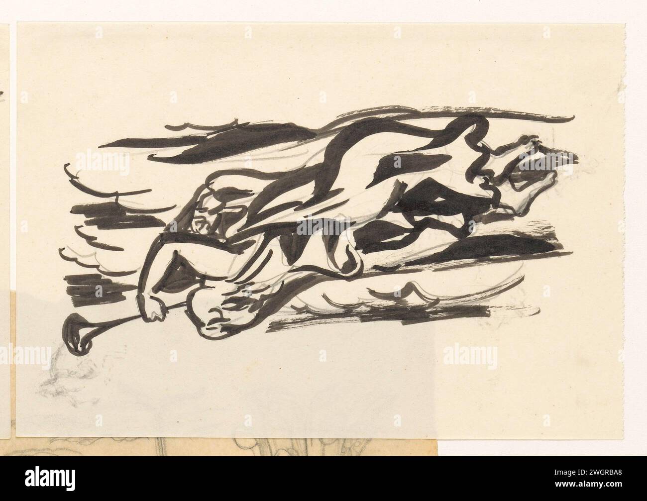 Floating woman with trumpet, Leo Gestel, 1891 - 1941 drawing paper ...