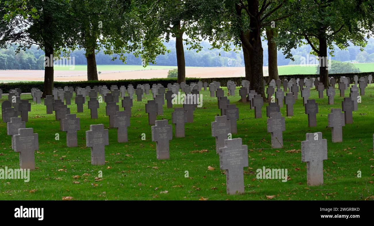 Headstones in the First World War German Military Cemetery at Belleau ...