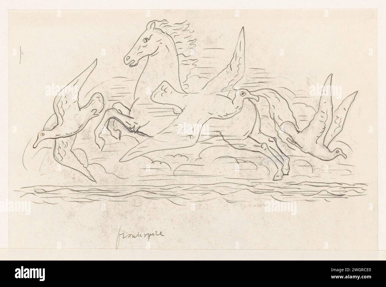Study sheet with horse and three seagulls, Leo Gestel, 1891 - 1941 ...