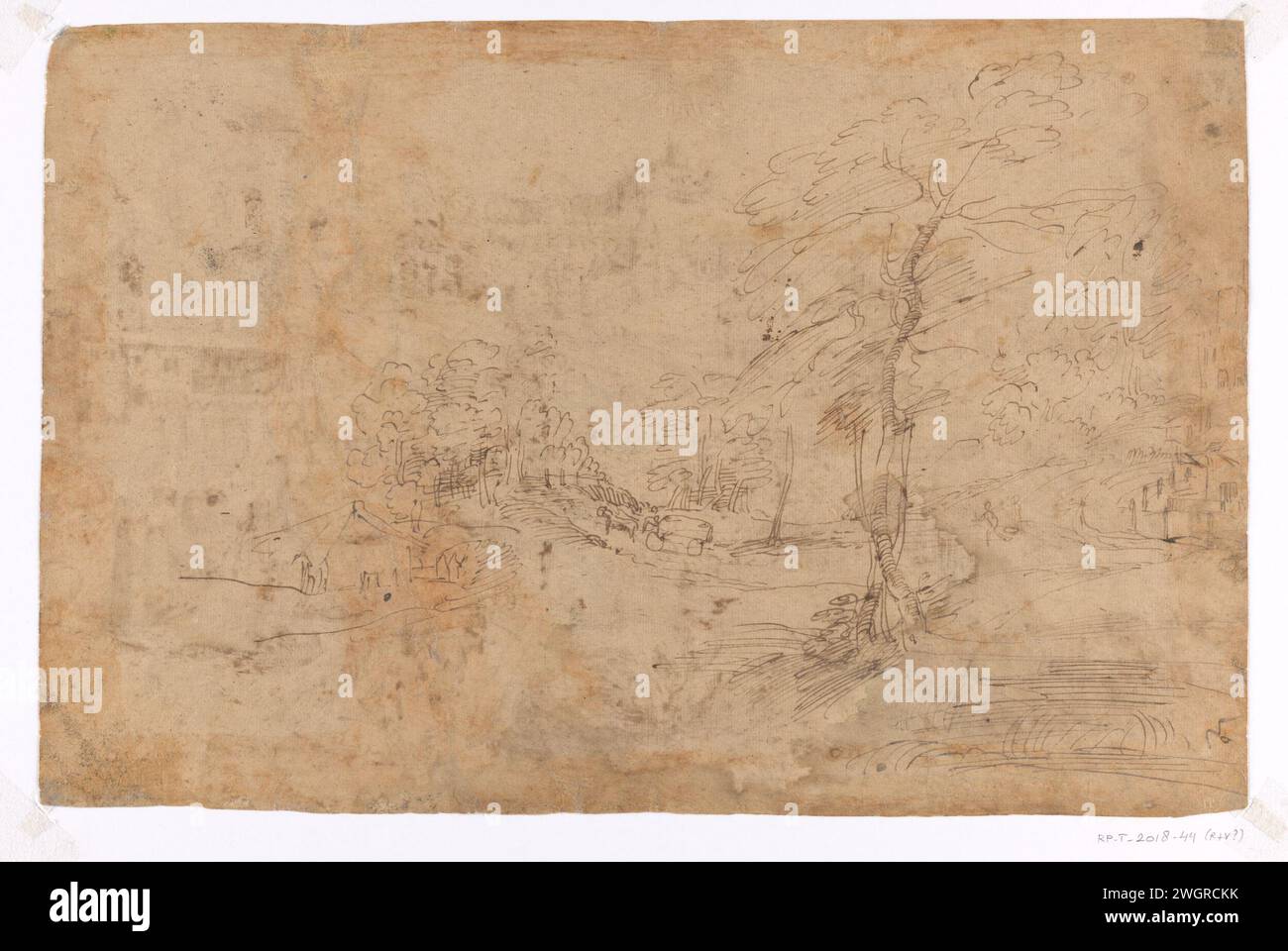 A Hillside Landscape Sketch with Figures and Buildings, Annibale ...