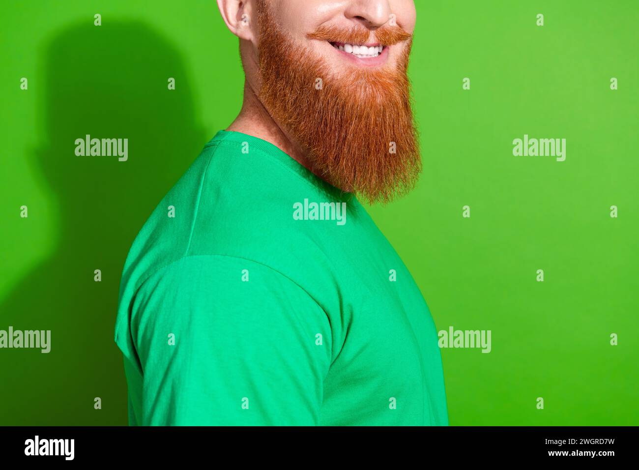Side profile photo of cheerful optimistic guy with red beard dressed ...