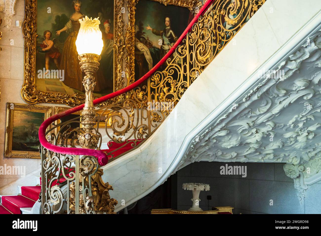 Kozlowka, Poland 29 April 2023 Palace staircase, which is richly ...