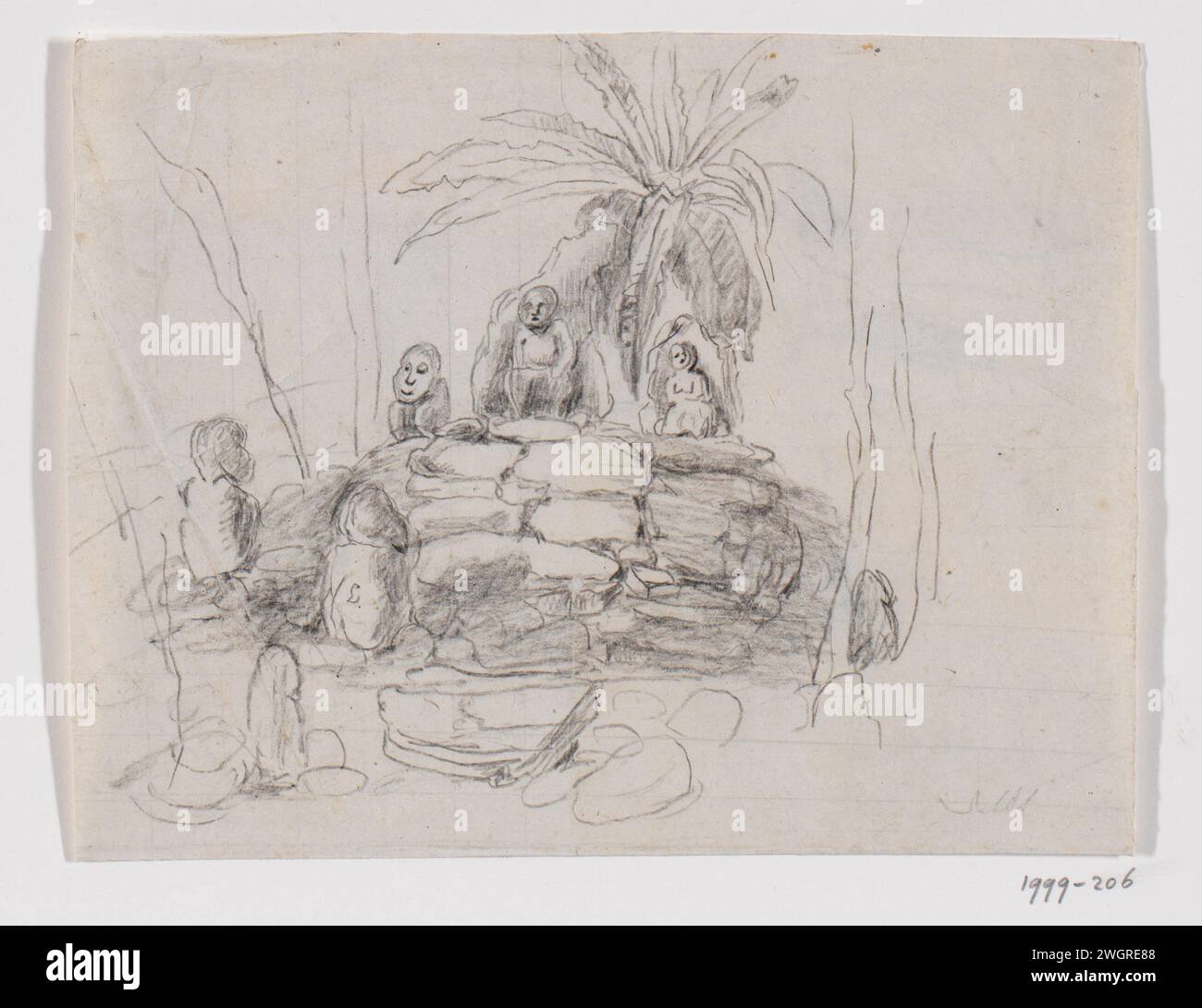 Sculpture group, Artja [Arca] Domas, at Buitenzorg (Bogor), West-Java, Adrianus Johannes Bik, c ...