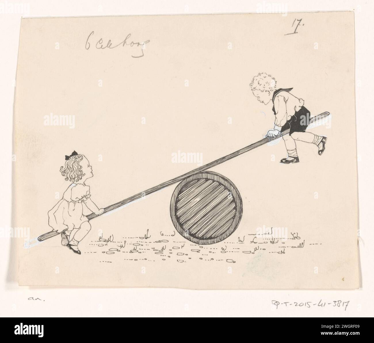 Boy and girl on a seesaw, anonymous, c. 1890 - c. 1930 drawing paper ...