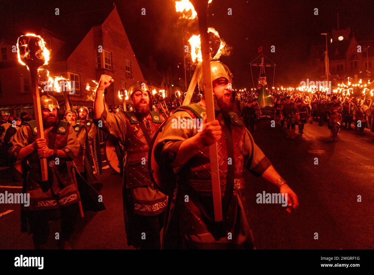 Members of the 2024 Jarl Squad marching through Lerwick on the Shetland ...