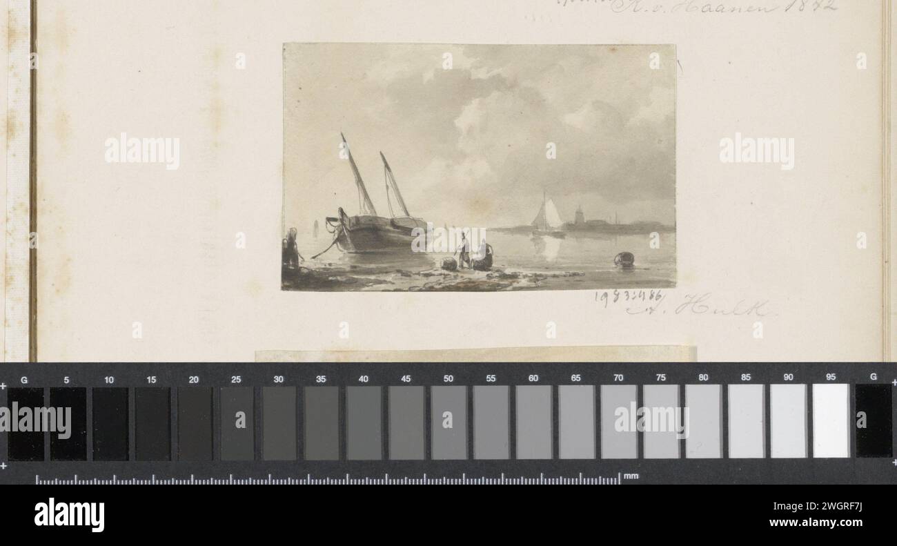 River landscape with moored sailing ship, Abraham Hulk, 1823 - 1897 ...