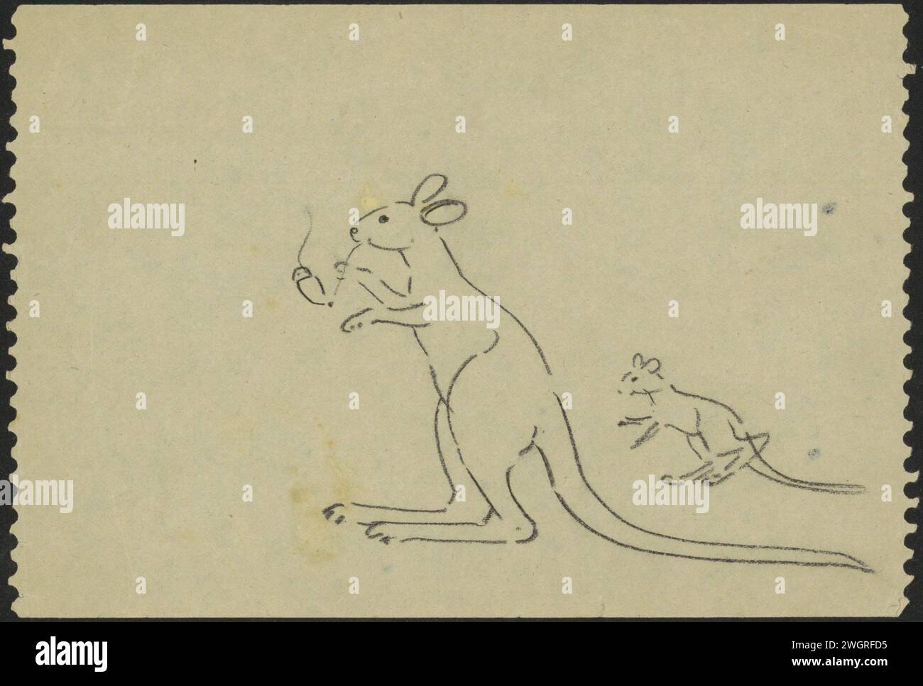 Kangaroo that smokes a jerk, c. 1904 - c. 1906 drawing A jumping ...