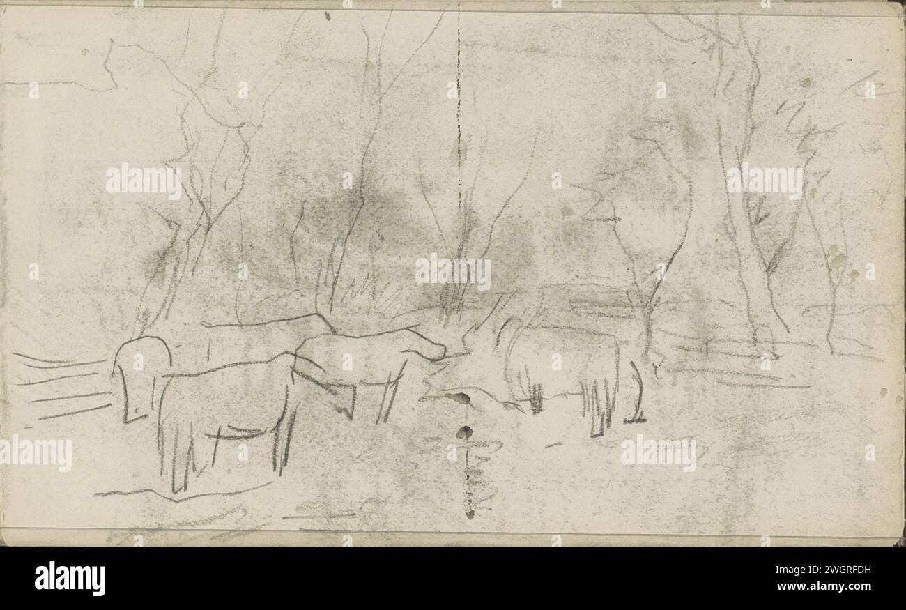 Landscape with cows, 1848 - 1888 Leaf 19 Verso from a sketchbook with ...