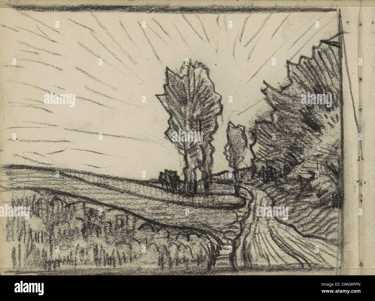 Path in a landscape with trees, 1893 Drawing in a frame. Page 1 Verso ...