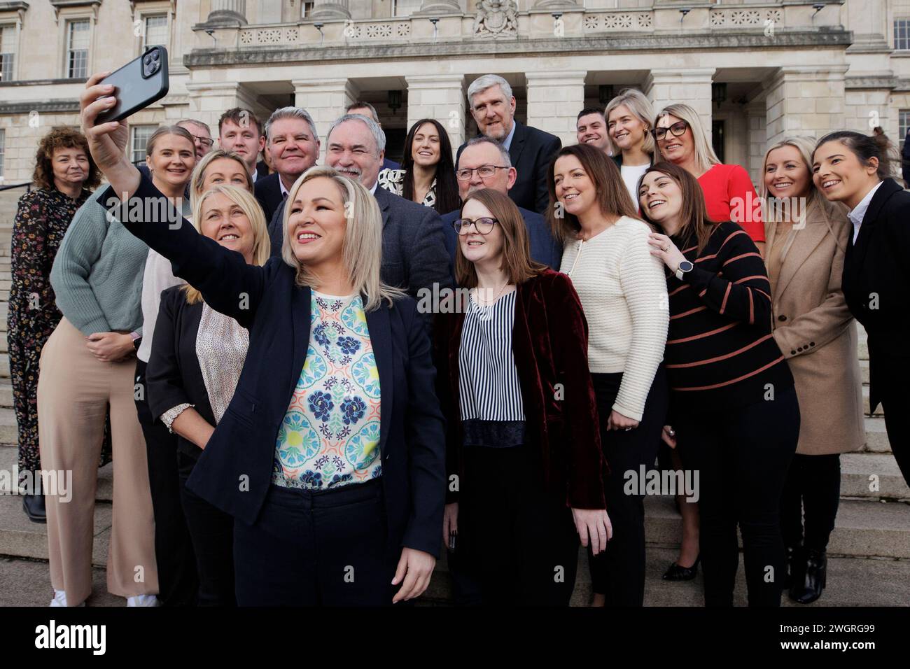 Northern Ireland First Minister Michelle O'Neill takes a photo with her ...