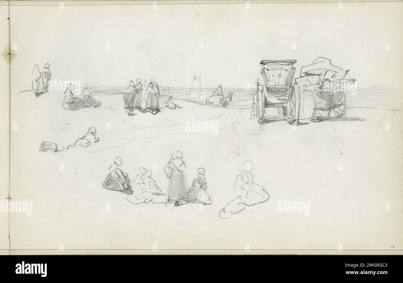 Carts and figures on the beach of Scheveningen, c. 1873 Leaf 20 Recto ...