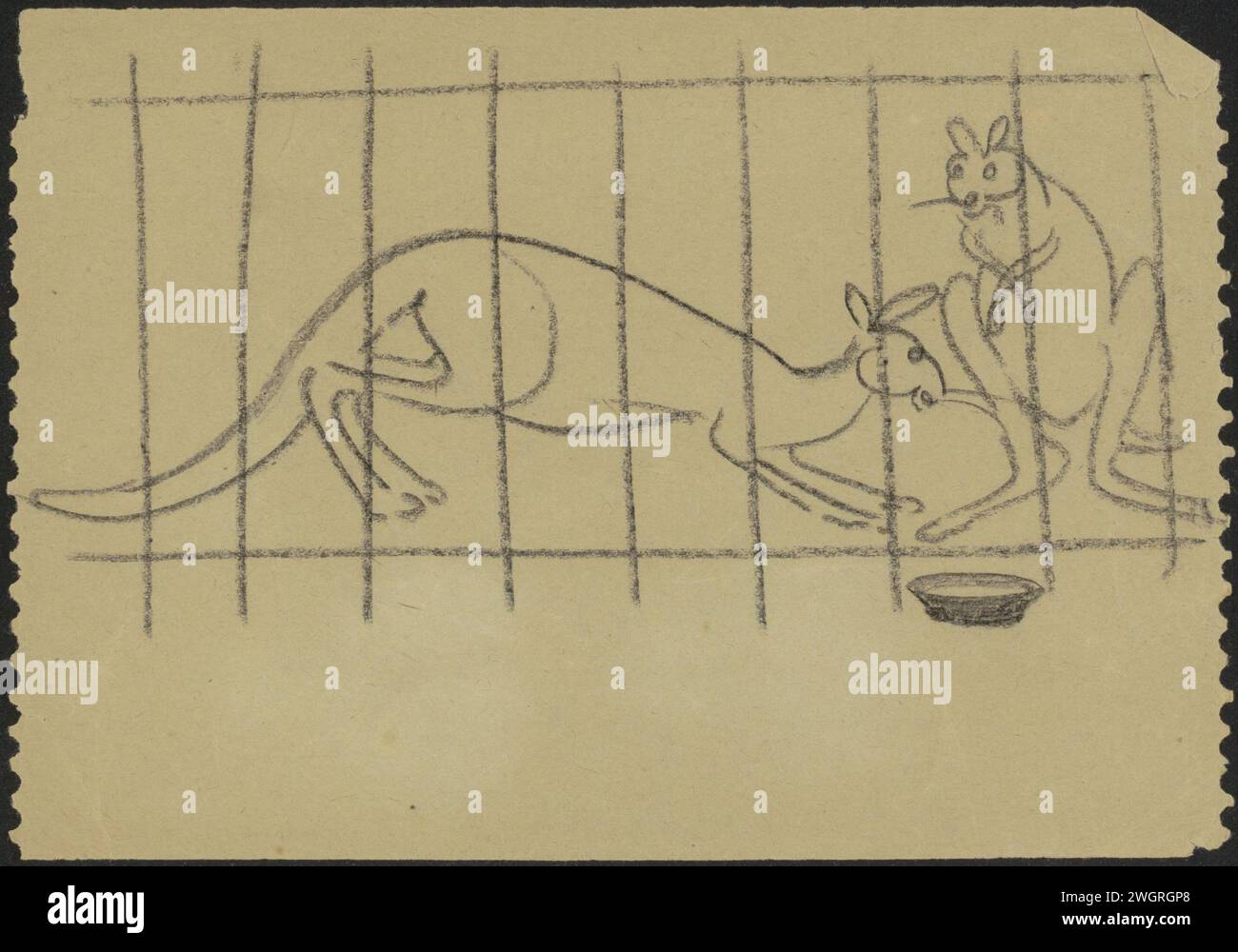 Kangaroos in a loft, c. 1904 - c. 1906 drawing paper. chalk other ...